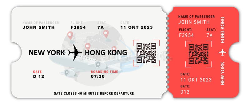 Modern Plane Ticket with City, Passenger, Gate, Flight, Class, Seat ...