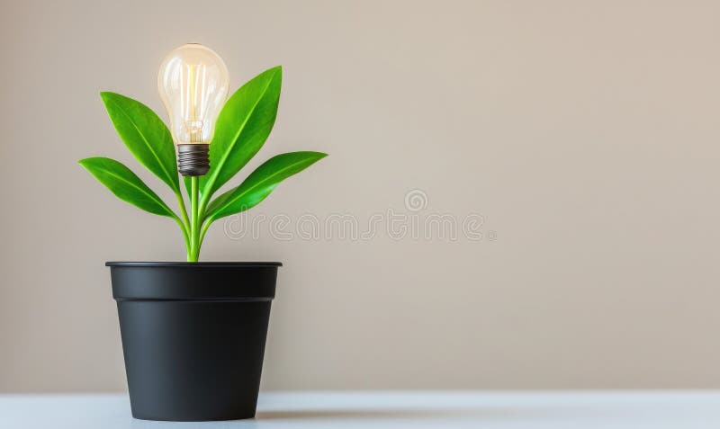 A Modern Plant with a Light Bulb, Symbolizing Eco-friendly Ideas Stock ...