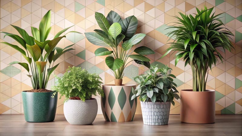 Modern Plant Pot Covers Botanical Illustrations with Geometric Shapes ...