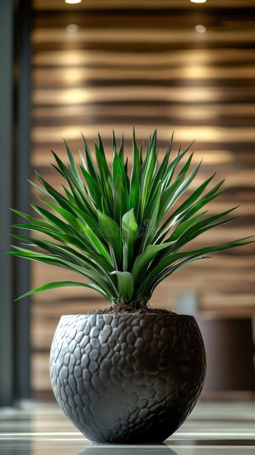 Modern Plant in Textured Pot with Blurred Background, Contemporary ...