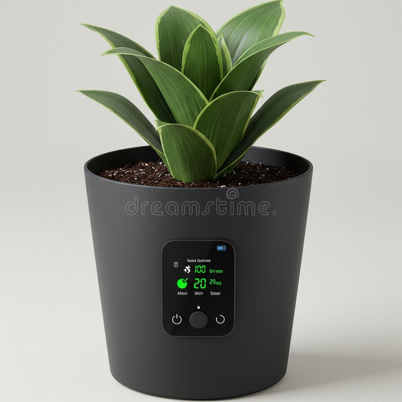 Modern Planter with a Digital Control Panel Displaying Temperature and ...