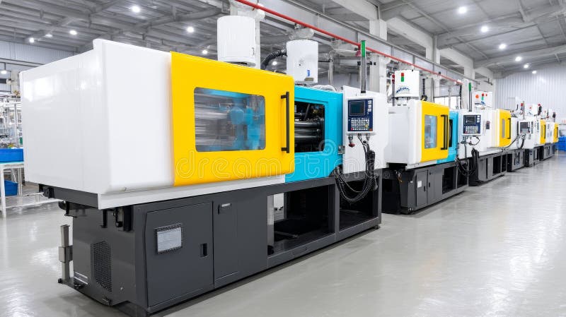 Modern Plastic Injection Molding Machines in Factory Row of Efficient ...
