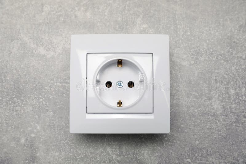 Modern Plastic Power Socket on Grey Table, Top View Stock Photo - Image ...