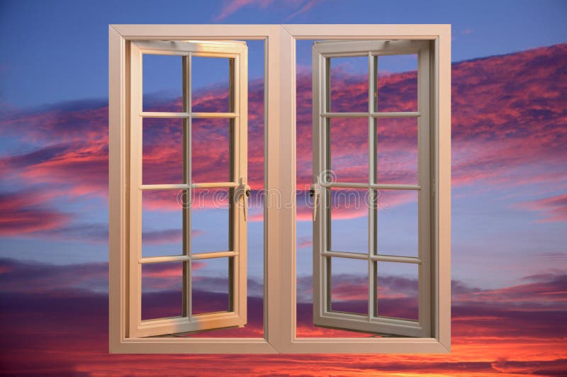 Modern Plastic Pvc Window Floating In Blue Sky Stock Image - Image of ...