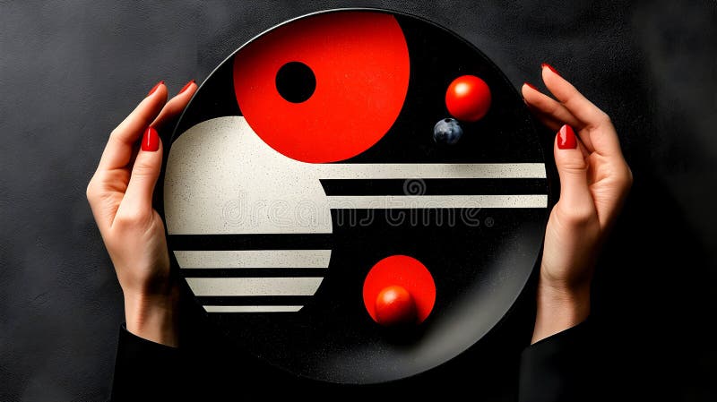 Modern Plate with Geometric Abstract Design in Red, Black and White ...