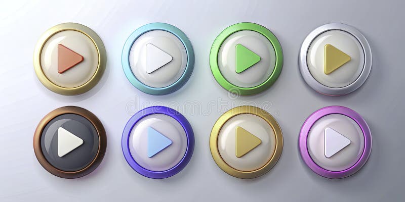 Modern Play Button Icon Set Vector Graphics for Streamlined Multimedia ...