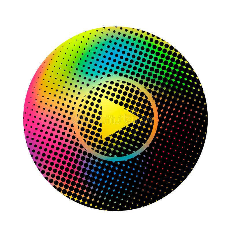 Modern Play Button in the Style of 80-90 Years in Halftone. Flat Vector ...