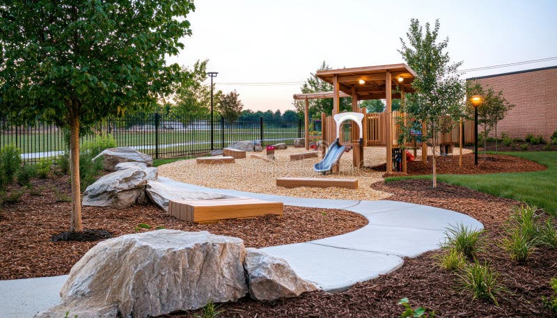 Modern Playground Structure Inviting Children To Explore and Play Stock ...