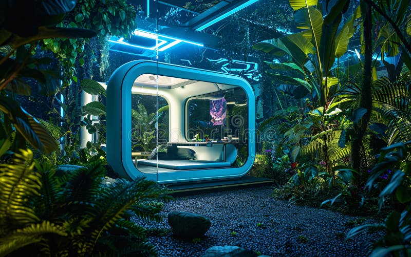 Modern Pod Office in Lush Jungle Environment Stock Image - Image of ...