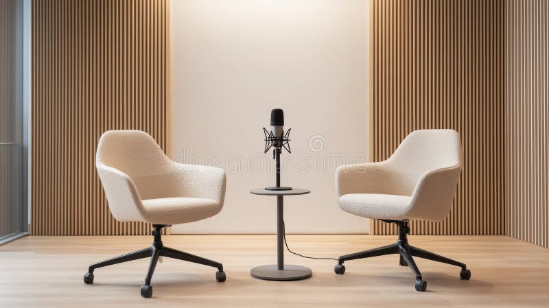 Modern Podcast Audio Studio Setup with Microphone, Two and Chairs ...