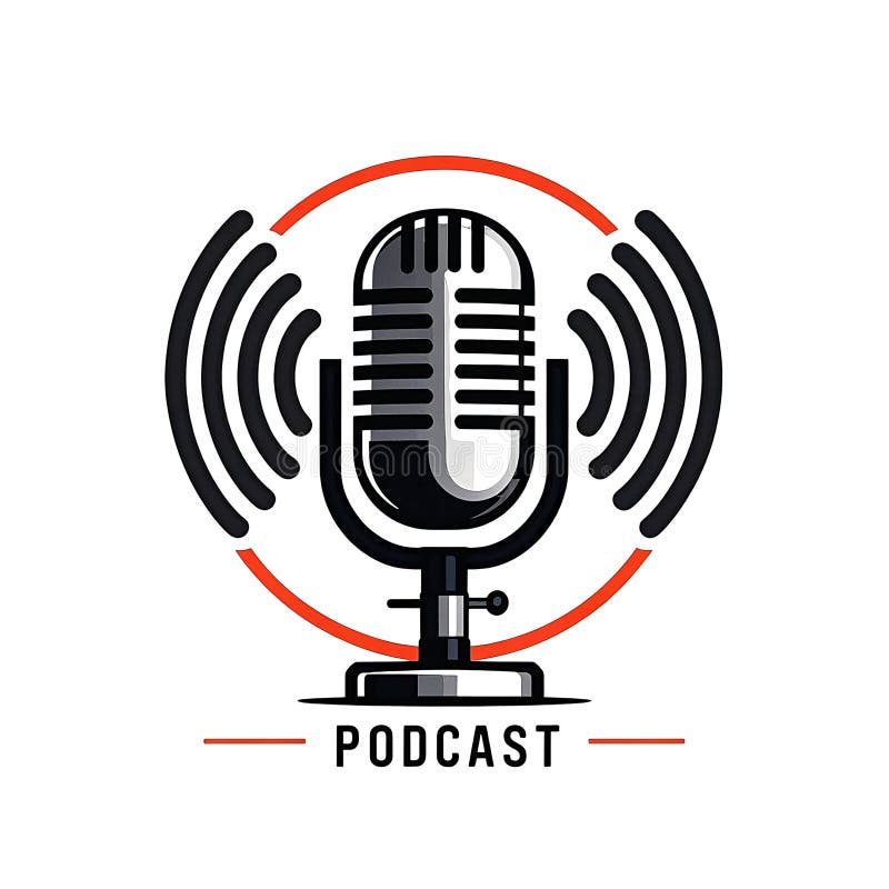 Modern Podcast Icon with Retro Microphone and Sound Waves Stock ...