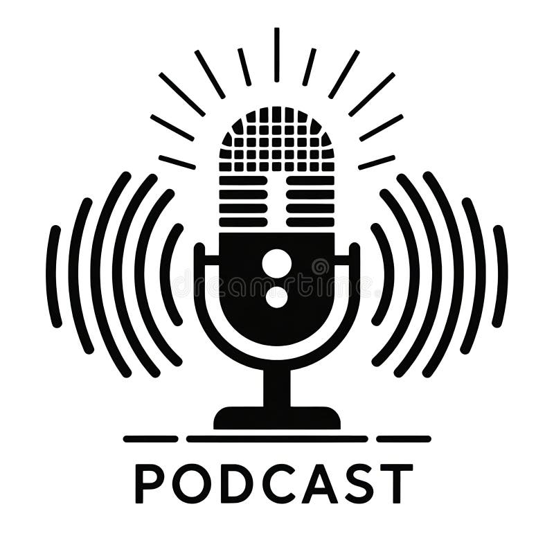 Modern Podcast Icon with Retro Microphone and Sound Waves Stock ...