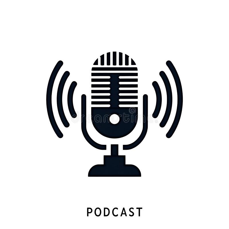 Modern Podcast Icon with Retro Microphone and Sound Waves Stock ...
