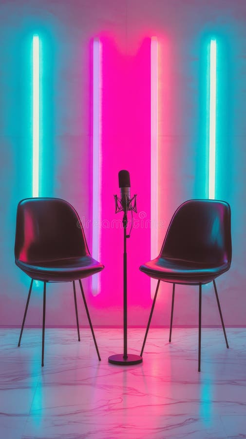 Modern Podcast Setup with Neon Lighting Stock Image - Image of indoor ...