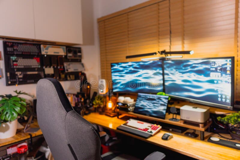 Modern Podcast Setup with Professional Microphone on Boom Arm in Cozy ...