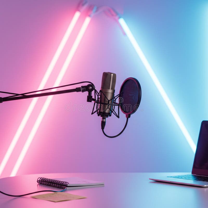 Modern Podcast Setup in a Studio. a Condenser Microphone with a Pop ...