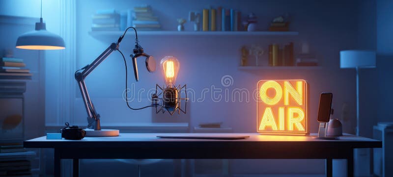 The Modern Podcast Studio with on-air Sign and Stylish Lighting AI ...