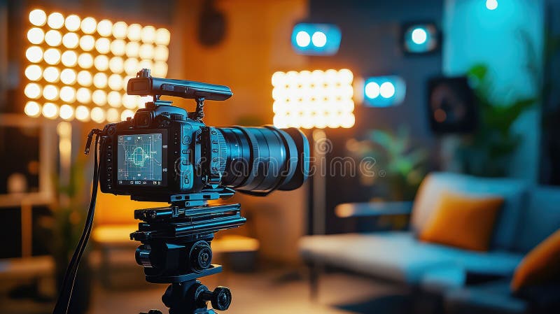 Modern Podcast Studio with Professional Camera and Lighting Setup for ...