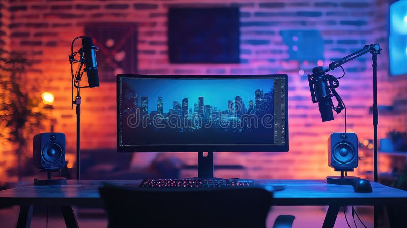 Modern Podcast Studio with Professional Camera and Lighting Setup for ...