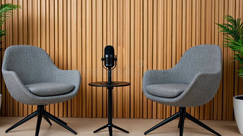 Modern Podcast Studio Setup for Microphone, Two Empty and Small Table ...