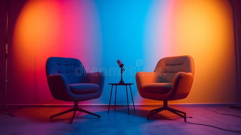 Modern Podcast Studio Setup with Two Chairs and Microphones. Generative ...