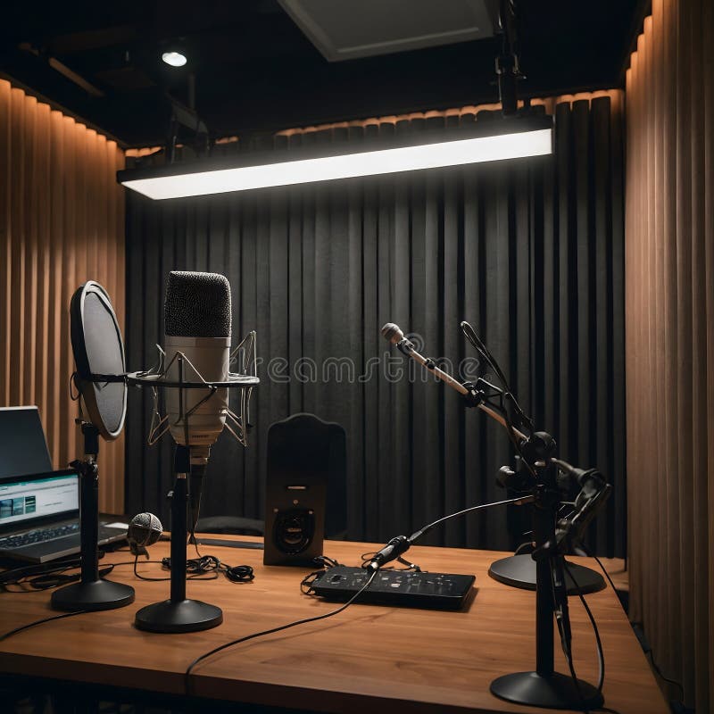 Modern Podcast Workspace with Microphones, Soundproofing, and Studio ...