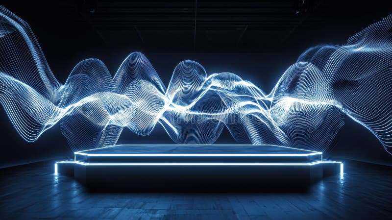 Modern Podium is Illuminated by Dynamic Light Waves Creating ...
