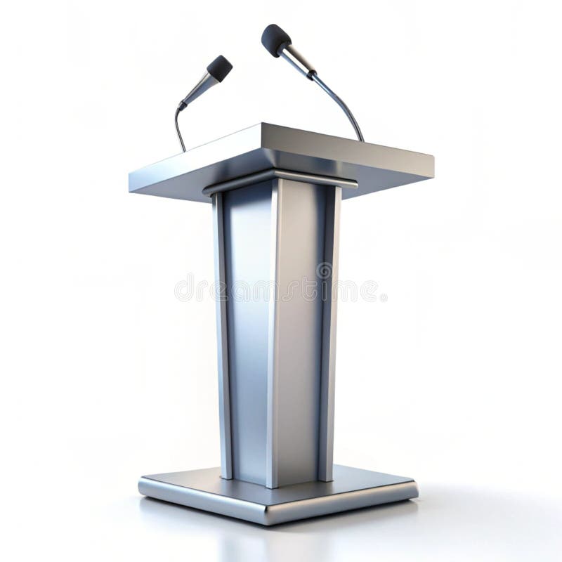 Modern Podium with Microphone Isolated on White Background Stock ...