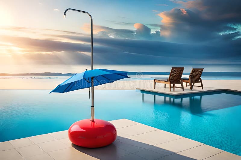 Modern Podium in the Pool with Concept of Blue Sky Background with ...