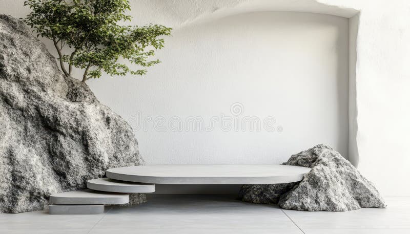 Modern Podium Setup in a Clean, Bright Room with Natural Elements Stock ...