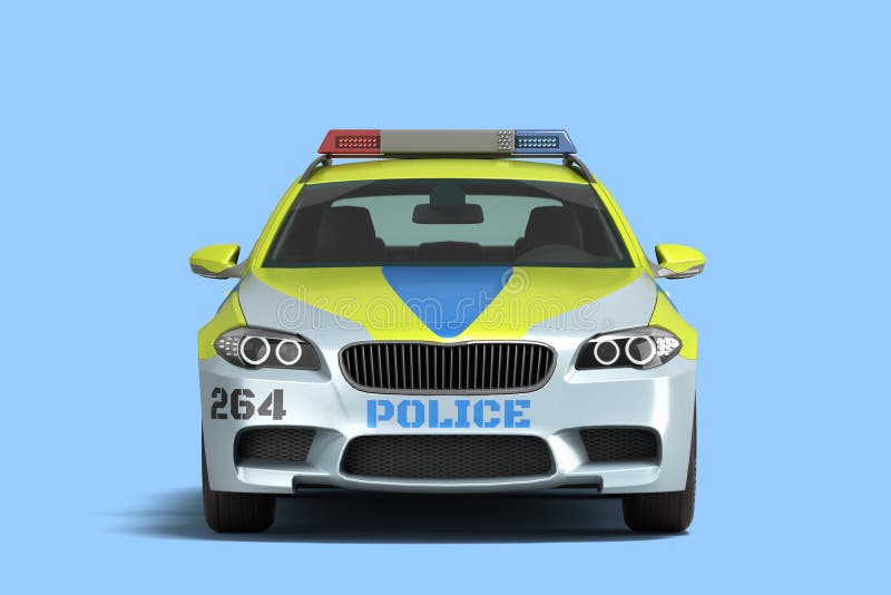 Modern Police Car Front View 3d Remdr on Blue Background Stock ...