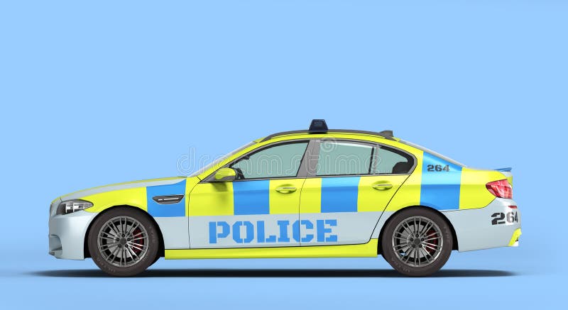 Modern Police Car Left View 3d Remdr on Blue Background Stock ...