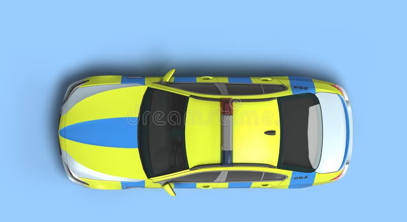 Modern Police Car Top View 3d Render on Blue Background Stock ...