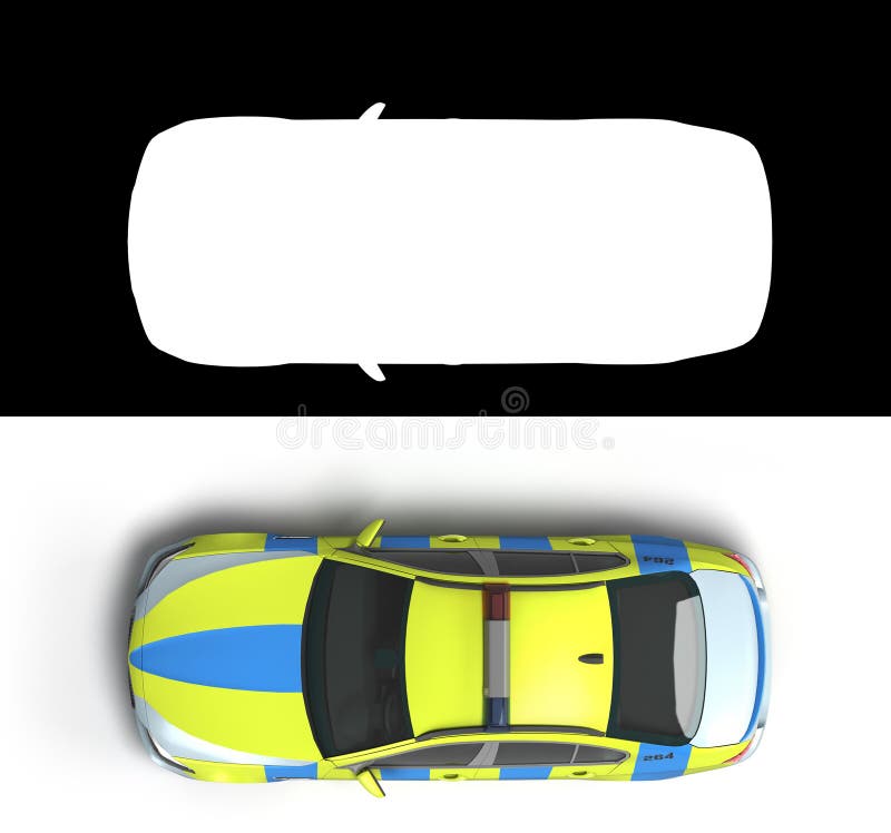 Modern Police Car Top View 3d Render on White with Alpha Stock ...