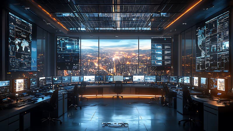 Modern Police Operations Center with Advanced Technology and City View ...