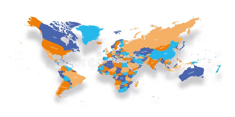 Modern Political Map of World. Distorted Design with Bent Corners and ...