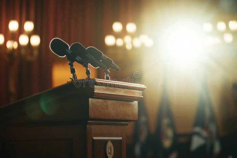 Modern Political Podium with Microphones Ready for an Influential ...