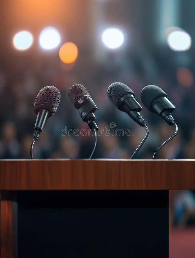 Modern Political Podium with Microphones Ready for a Powerful Speech in ...
