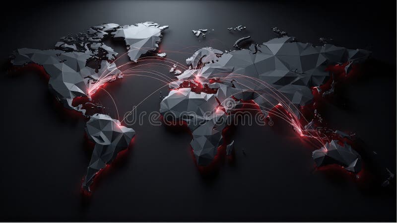 Modern Polygonal World Map with Red Connections Across Countries Stock ...
