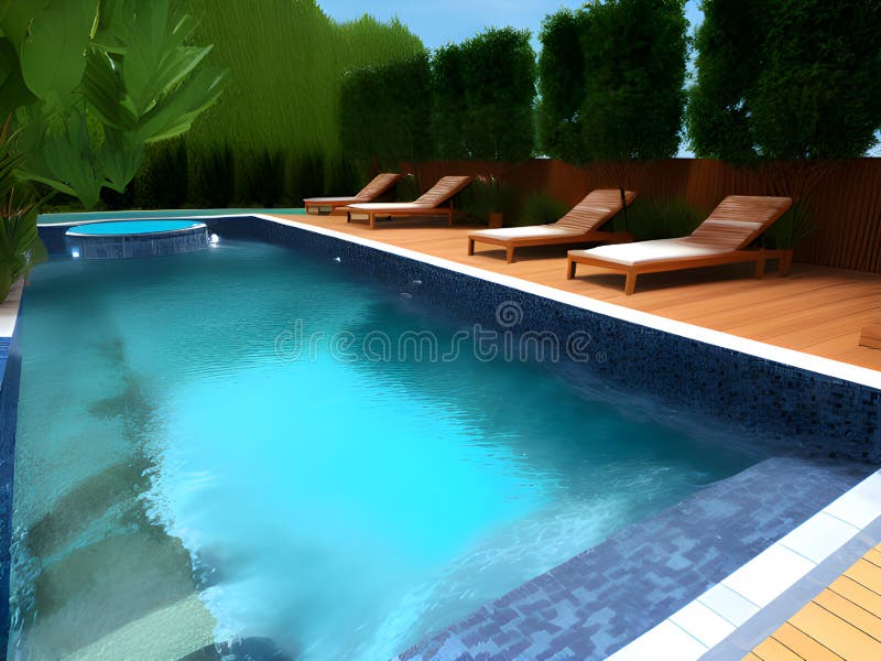 Modern Pool with a Garden, AI Generated Stock Illustration ...
