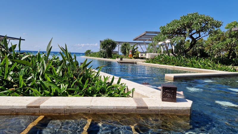 Modern Pool in Hotel in Okinawa Stock Image - Image of beach, shore ...
