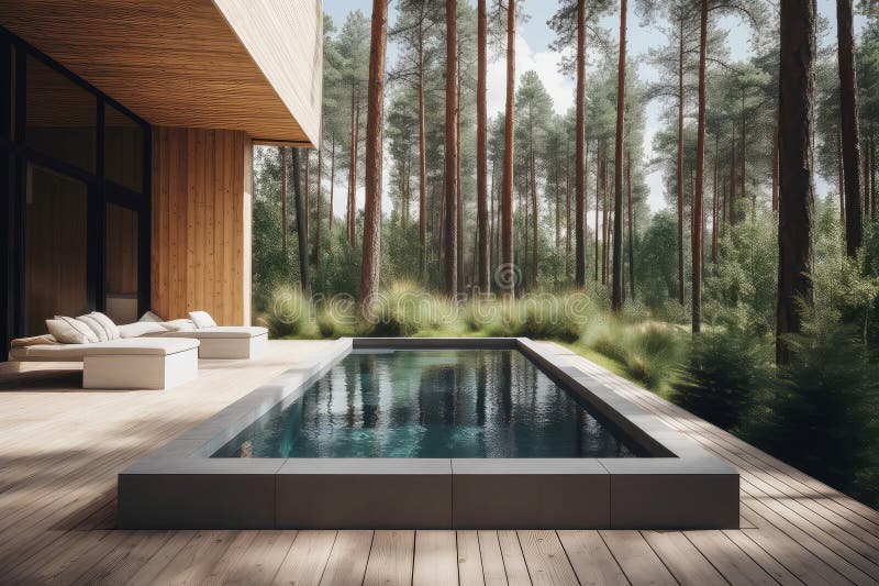 Modern Pool Terrace View. Generate Ai Stock Illustration - Illustration ...