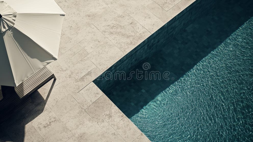 Modern Poolside Oasis with Umbrella and Clear Blue Water Stock Photo ...