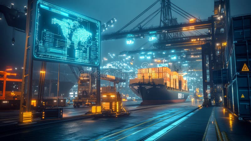 A Modern Port Scene Featuring a Container Ship Being Loaded and ...