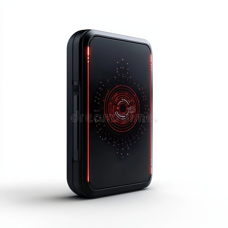 Modern Portable Device with Glowing Red Design and Abstract Circular ...