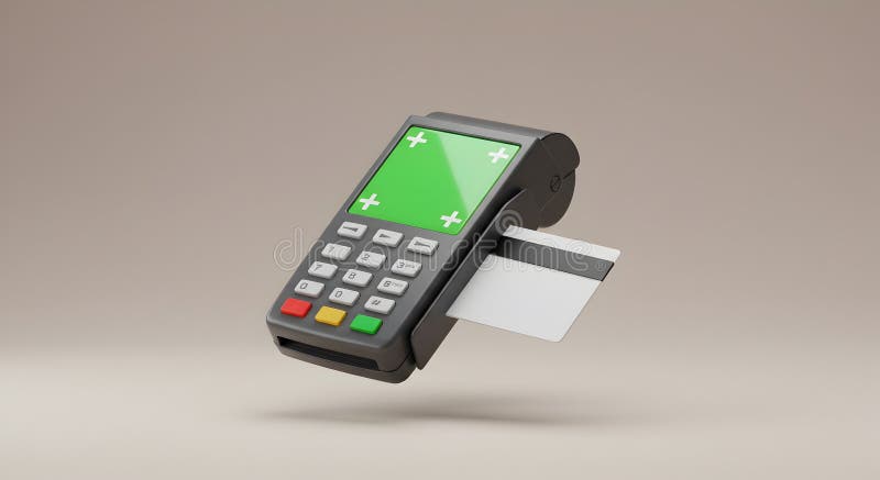 Modern POS Terminal Mockup with Green Screen and Blank Credit Card ...