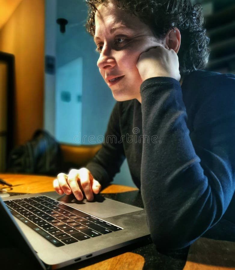 Modern and Positive Woman Working on Computer at Home Stock Image ...