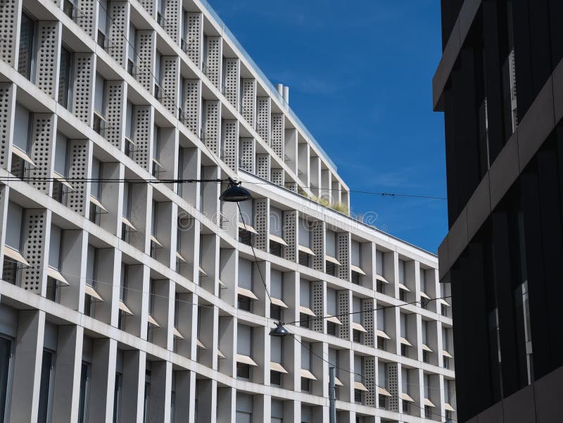 Modern Post Office Facade with Geometric Design at Rochusmar, Vienna ...