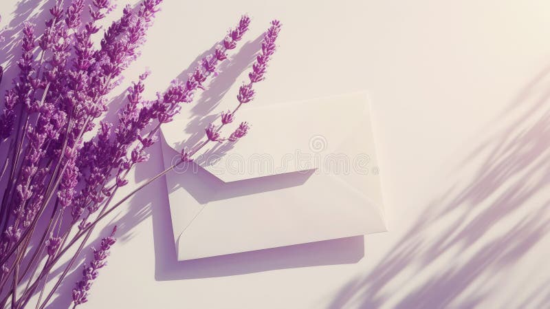 Modern Postal Aesthetic Envelope with Lavender on Light Background with ...