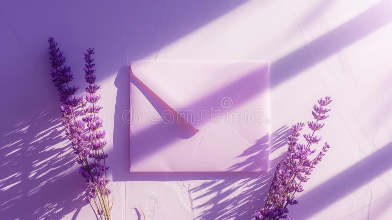 Modern Postal Aesthetic Envelope with Lavender on Light Background with ...